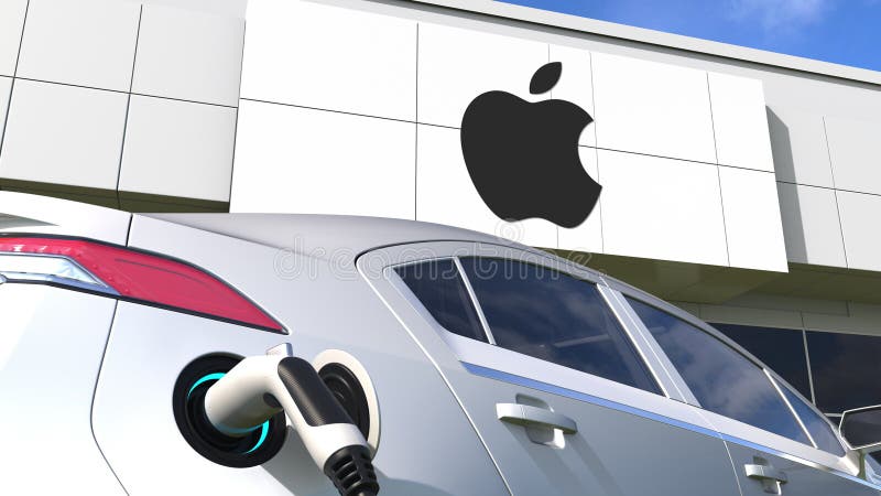 APPLE INC. Logo and the Electric Car Plug. Editorial Conceptual 3d 3d ...