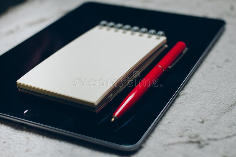 Apple IPad, Pen and Notebook on Plaid Editorial Stock Photo - Image of ...
