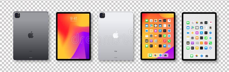 Apple IPads. Front, Back View. Gray, Silver. Mini, Air, Pro Models ...