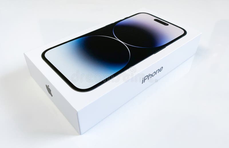 Apple IPhone 14 Pro in Box on White Table, Angled Side View. Editorial ...