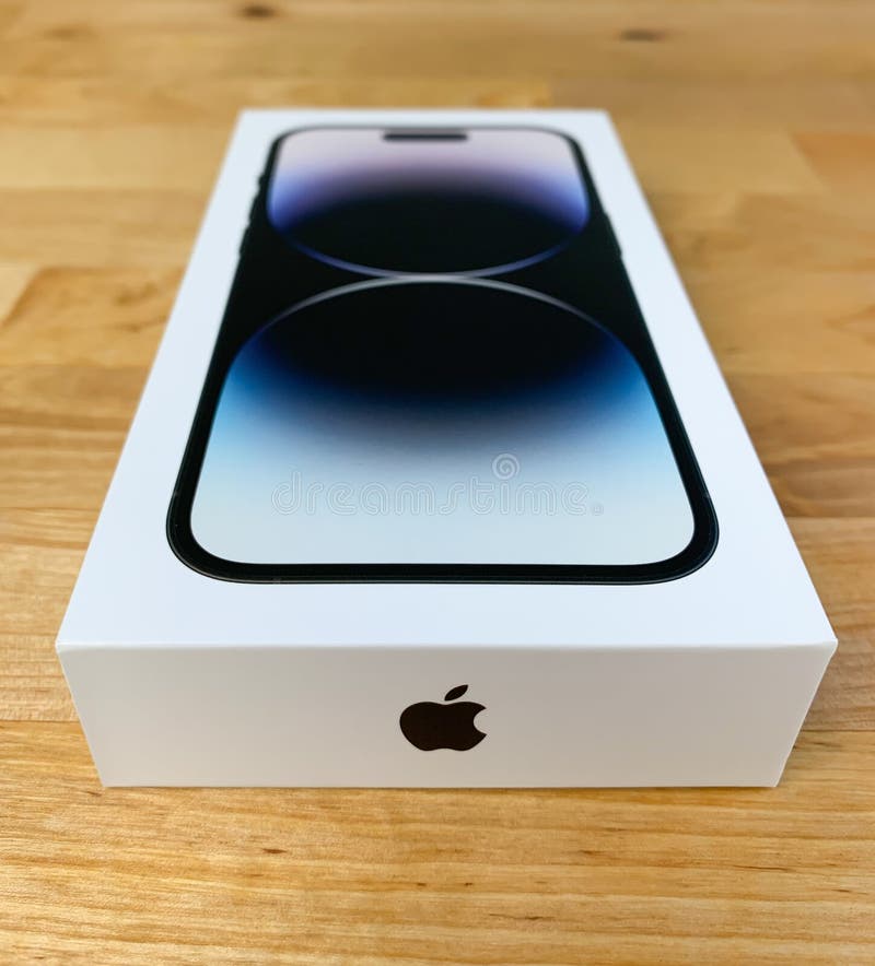 Apple IPhone 14 Pro in Box on a Wooden Table, Shallow Focus. Editorial ...