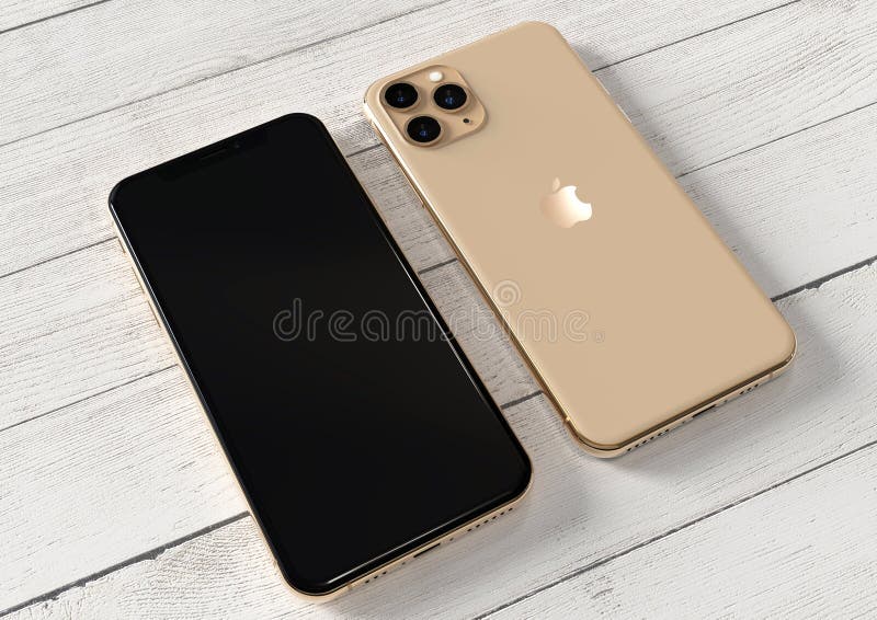 Apple IPhone 11 Pro Gold, 2019, Both Sides, on Table Editorial ...