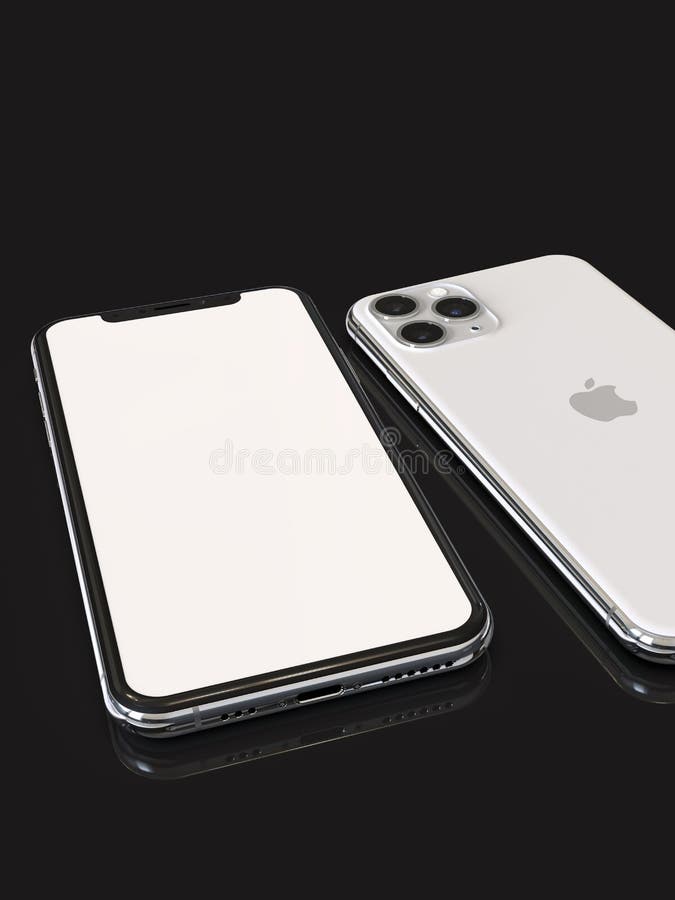 Apple IPhone 11 Pro Silver, 2019, Front & Back Vertical Editorial Stock ...
