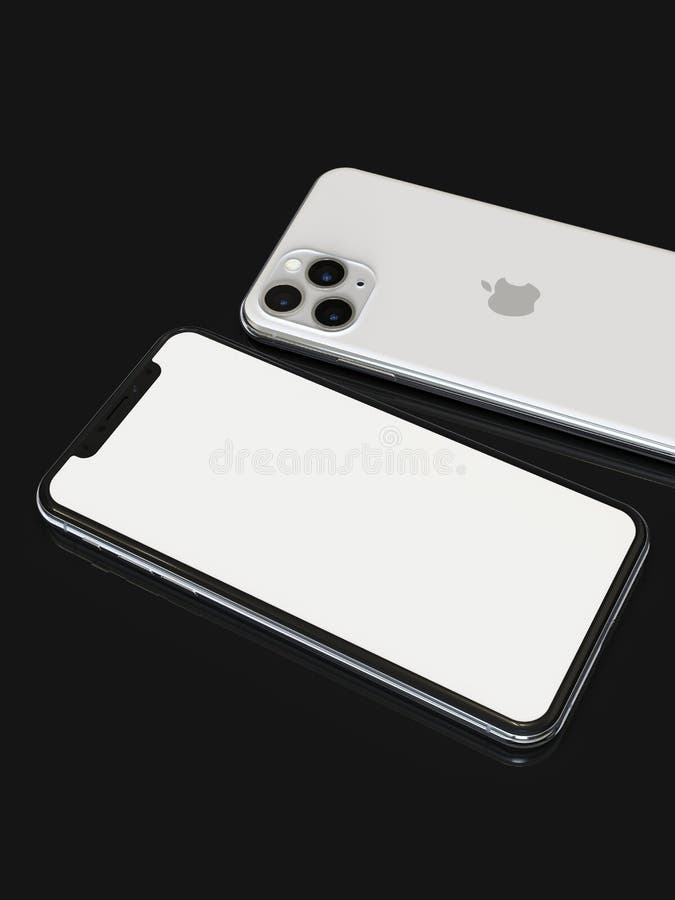 Apple IPhone 11 Pro Silver, 2019, Front & Back Vertical Editorial Stock ...