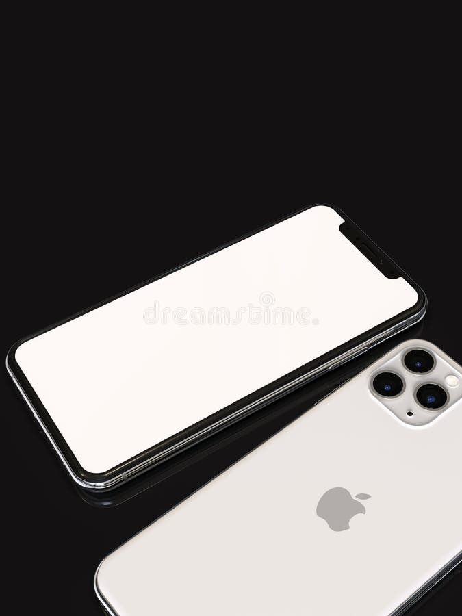 Apple IPhone 11 Pro Silver, 2019, Front & Back Vertical Editorial Stock ...