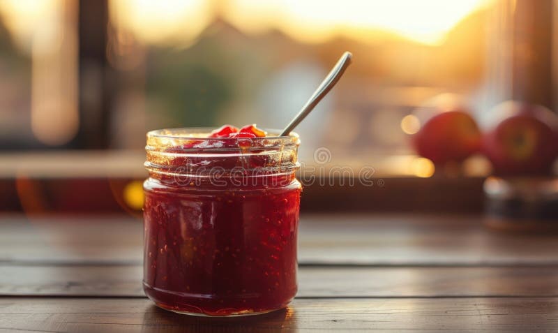 Apple Jam in a Clear Jar with a Small Spoon Inside Stock Photo - Image ...