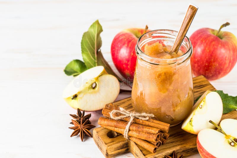 Apple Jam with Fresh Apples on White Background. Stock Photo - Image of ...