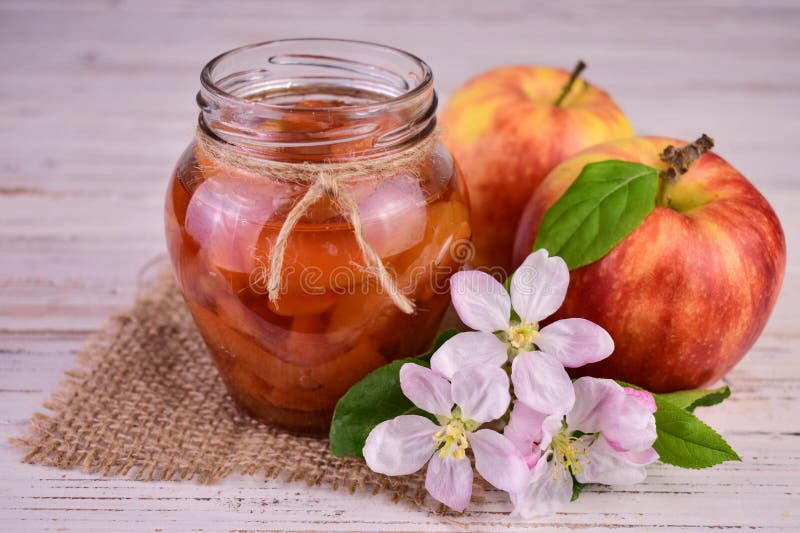 Apple Jam in a Jar and Fresh Red Apples Stock Image - Image of plant ...