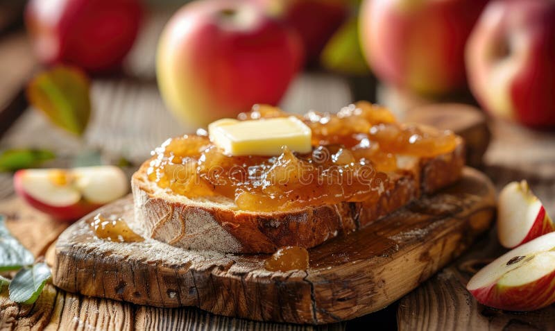 Apple Jam on a Slice of Bread with Butter Stock Image - Image of lunch ...