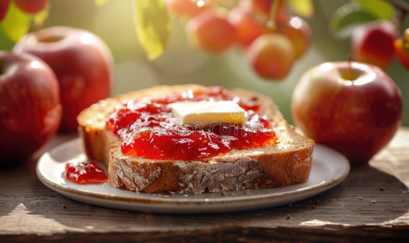 Apple Jam on a Slice of Bread with Butter Stock Image - Image of ...
