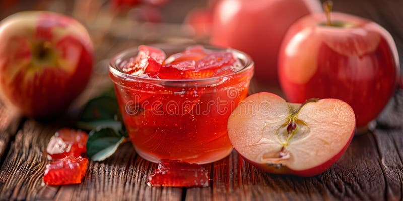 Apple Jelly on a Wooden Table Stock Photo - Image of light, canned ...