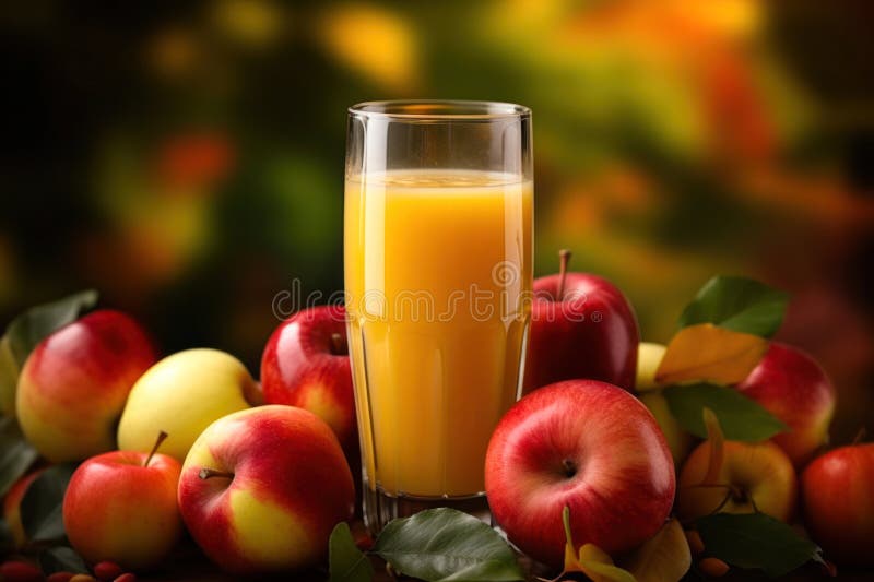 Apple Juice with Pulp on the Table in the Apple Orchard on the Farm ...