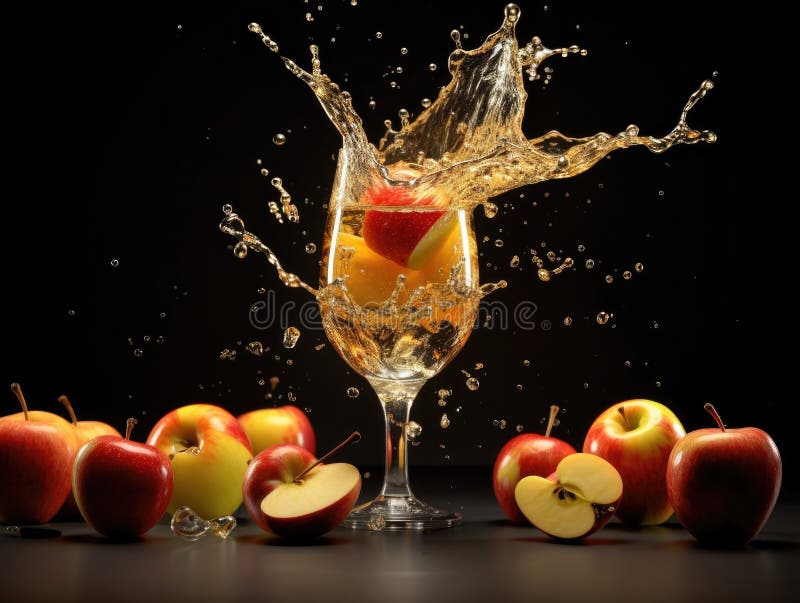 Apple and Apple Juice Splash into a Glass. Generative AI Stock ...