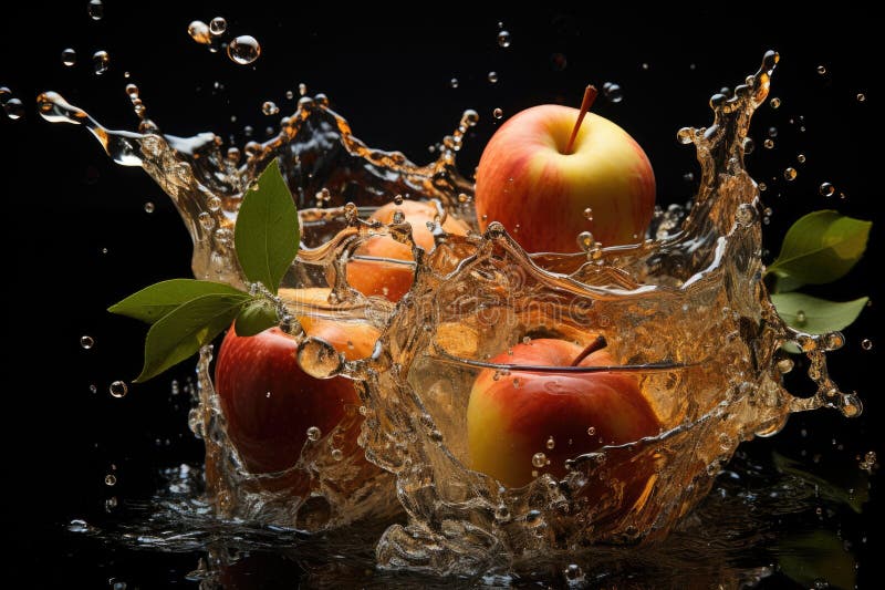 Apple Juice Splash the Ice Cubes Fall into Th Stock Illustration ...