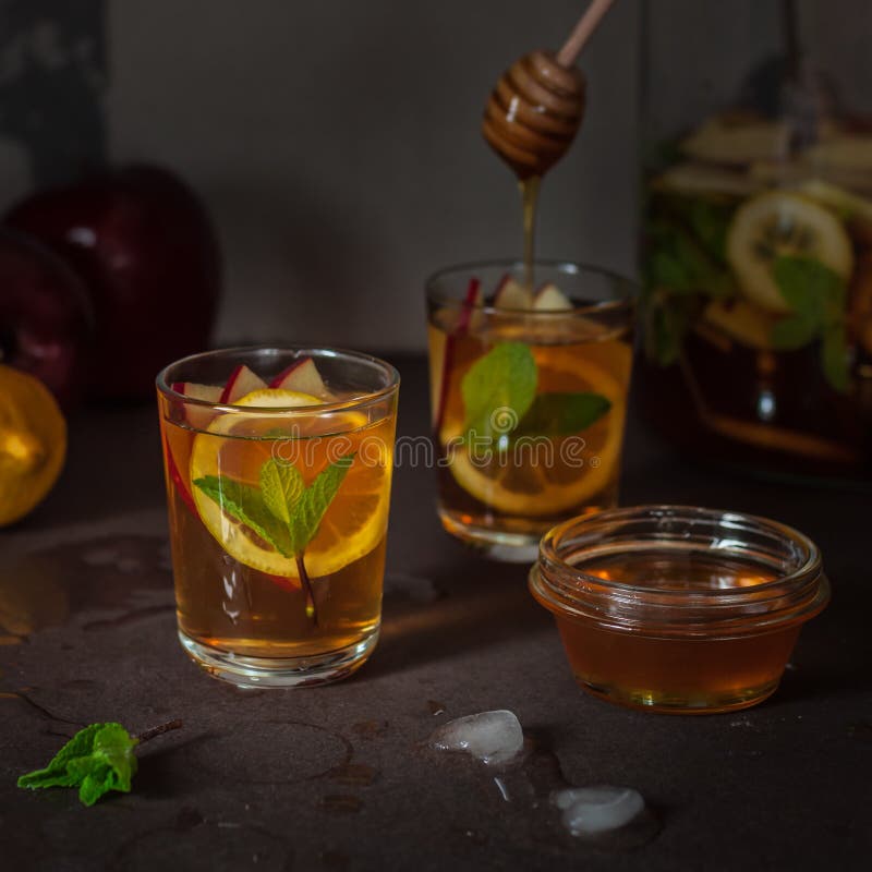 Apple, Lemon and Mint Iced Tea Stock Image - Image of drink, grey: 89680663