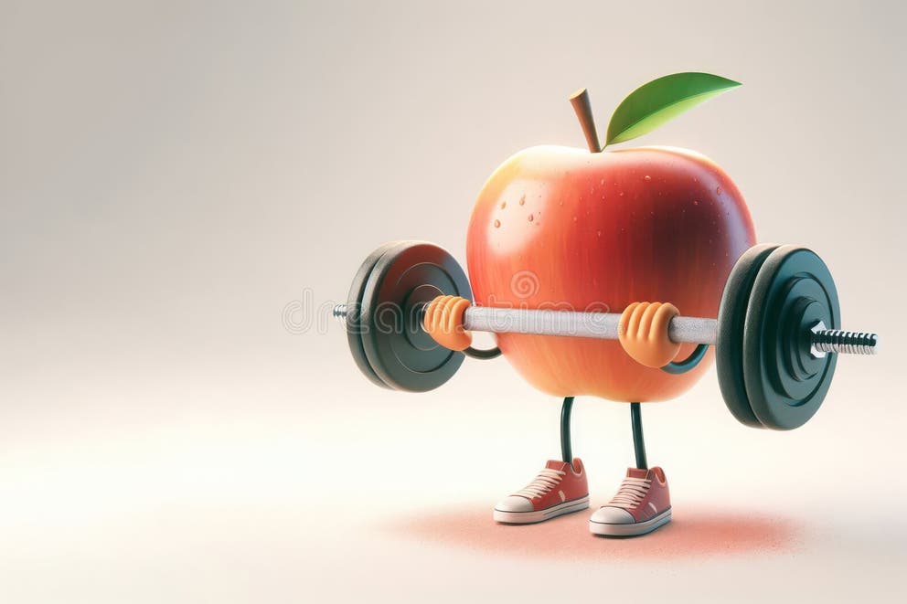 An Apple Lifting the Barbell. Space for Text. Stock Illustration ...
