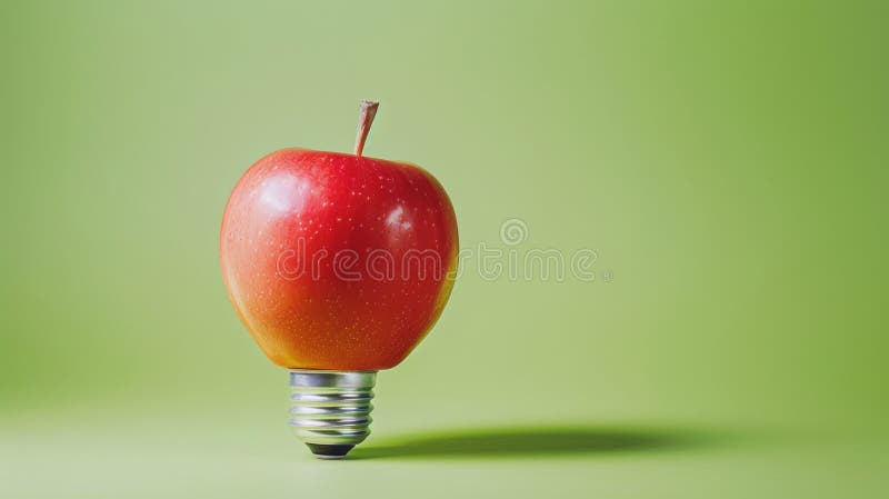 Apple Light Bulb on Green Background, Creative Concept Stock Photo ...