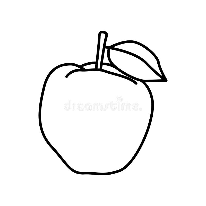 Apple, Linear Drawing. Line Icon of Apple with Leaf Stock Vector ...