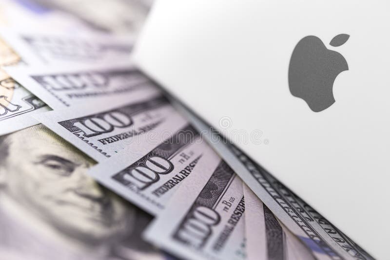 Apple Logo on Box, Money, Dollars. Apple is a Multinational Tech ...