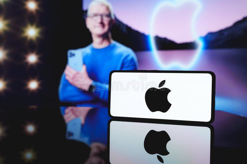 Apple Logo and Company CEO Tim Cook in the Background Editorial ...