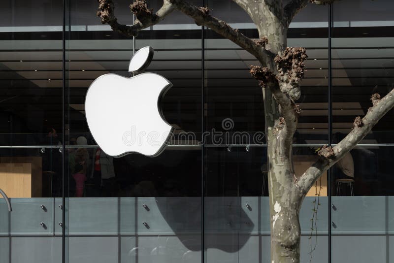 Apple Logo on the Glass Front Editorial Image - Image of brand, store ...