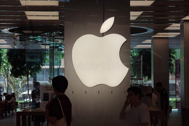 Apple Logo at the Apple Store in Xuhui District, Shanghai Editorial Stock Image - Image of blue ...