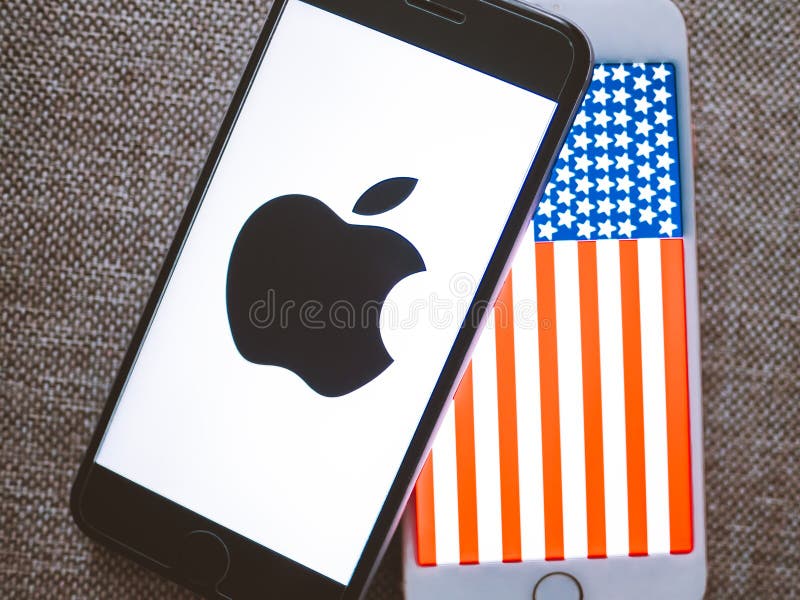 Apple Logo and USA Flag on Screen Iphone. Editorial Image - Image of ...