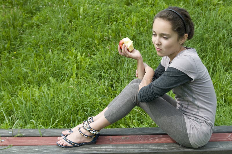 Apple for lunch stock photo. Image of brunette, happiness - 20587570