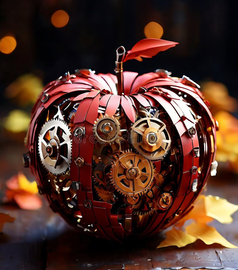 An Apple Made of Intricate Clockwork, with Tiny Gears and Cogs Exposed ...