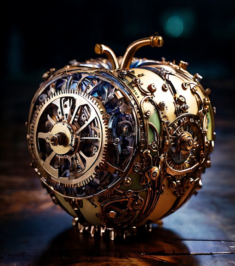 An Apple Made of Intricate Clockwork, with Tiny Gears and Cogs Exposed ...