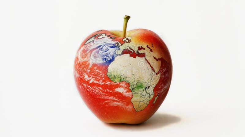 Apple with a Map of the Earth Printed on Its Surface Stock Illustration ...
