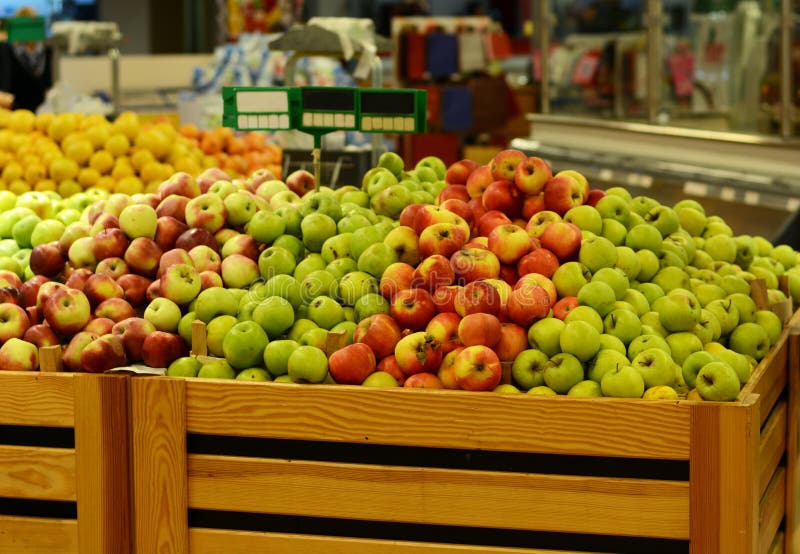 Apple Market in the Supermarket Stock Photo - Image of apple, basket ...