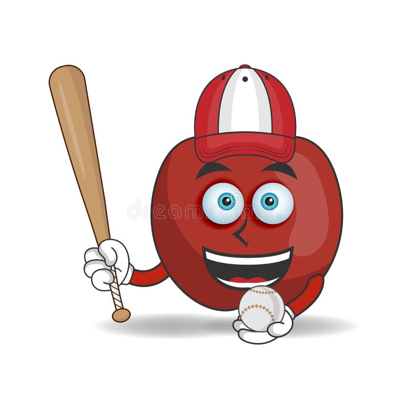 Apple Mascot Character with Baseball Playing Gear. Vector Illustration ...
