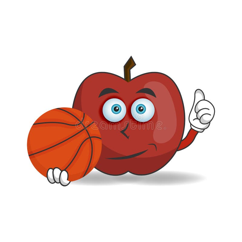The Apple Mascot Character Becomes a Basketball Player. Vector ...
