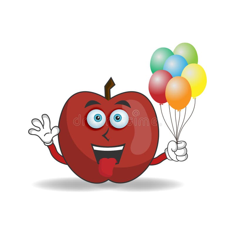 Apple Mascot Character Holding a Balloon. Vector Illustration Stock ...