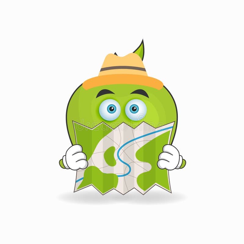 The Apple Mascot Character Holds a Map. Vector Illustration Stock ...