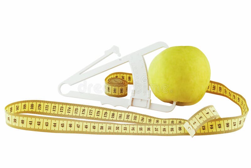 Apple, Meter and Caliper on a White Background Stock Image - Image of ...