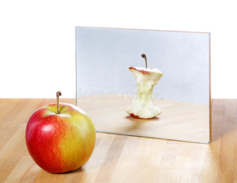 Apple in the mirror image stock photo. Image of brainchild - 36692732