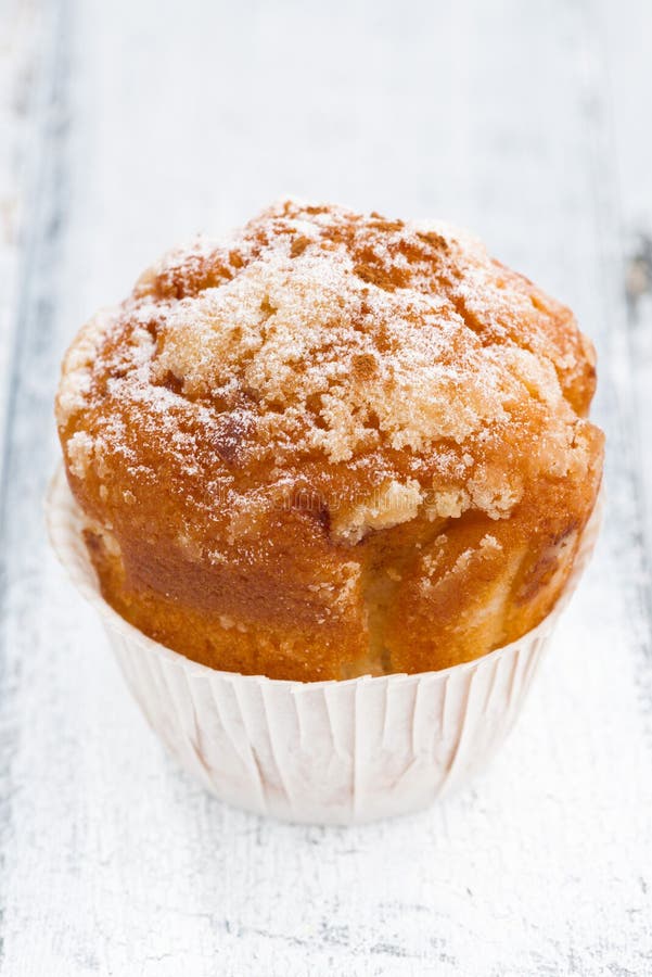 Apple Muffin with Icing Sugar, Closeup Stock Photo - Image of baked ...