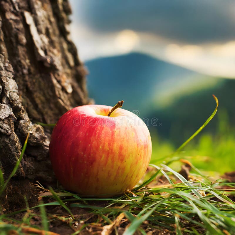 Apple near tree stem stock illustration. Illustration of traits - 316386927