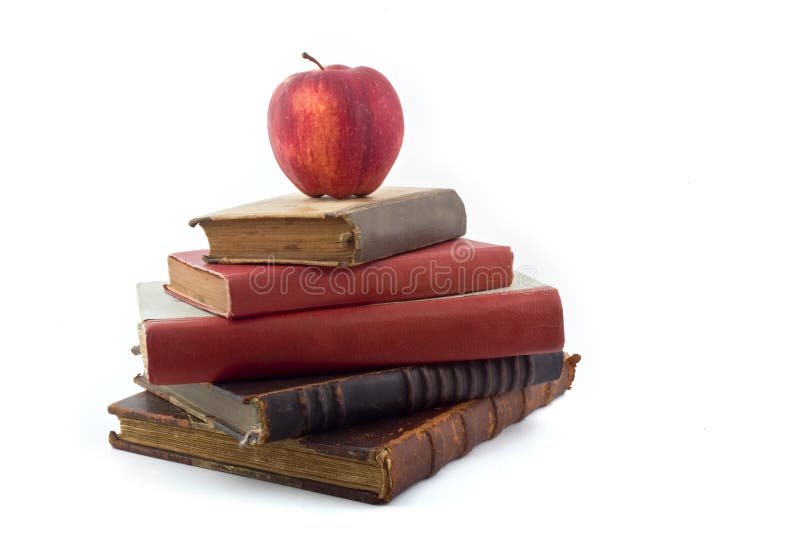 Old Books and Apple on School Desk Stock Photo - Image of elementary ...