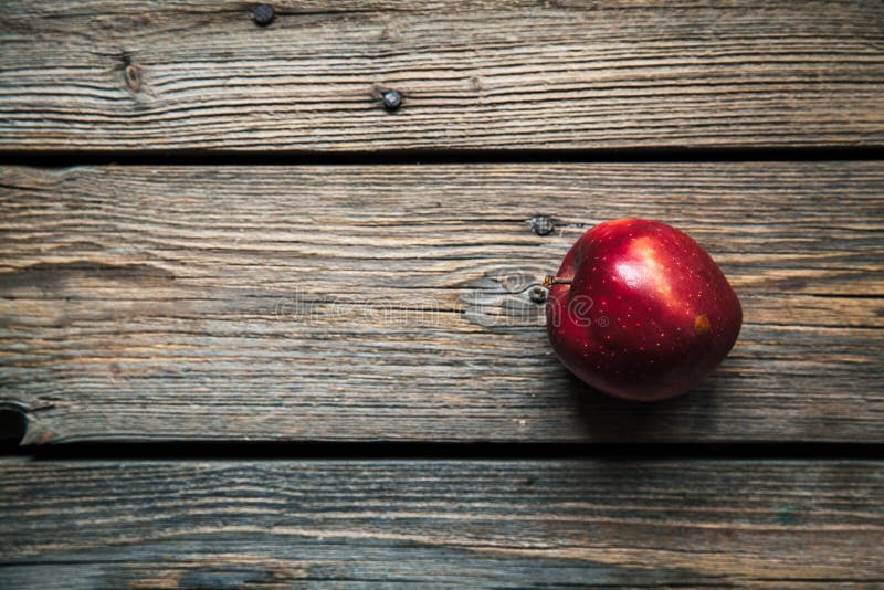 Apple on Old Wood Table. Fruit, Natural Food Stock Image - Image of ...