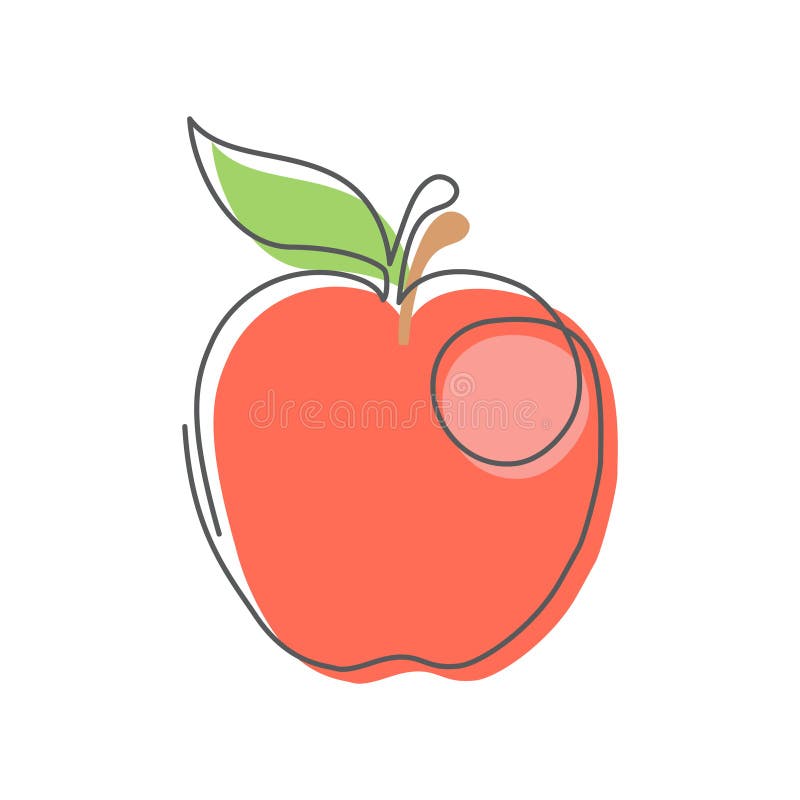Apple One Line Drawing on White Background Stock Vector - Illustration ...
