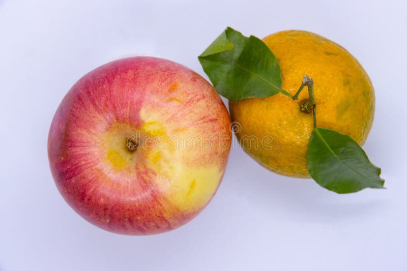 Apple and Orange Tangerine in a White Background Stock Image - Image of ...