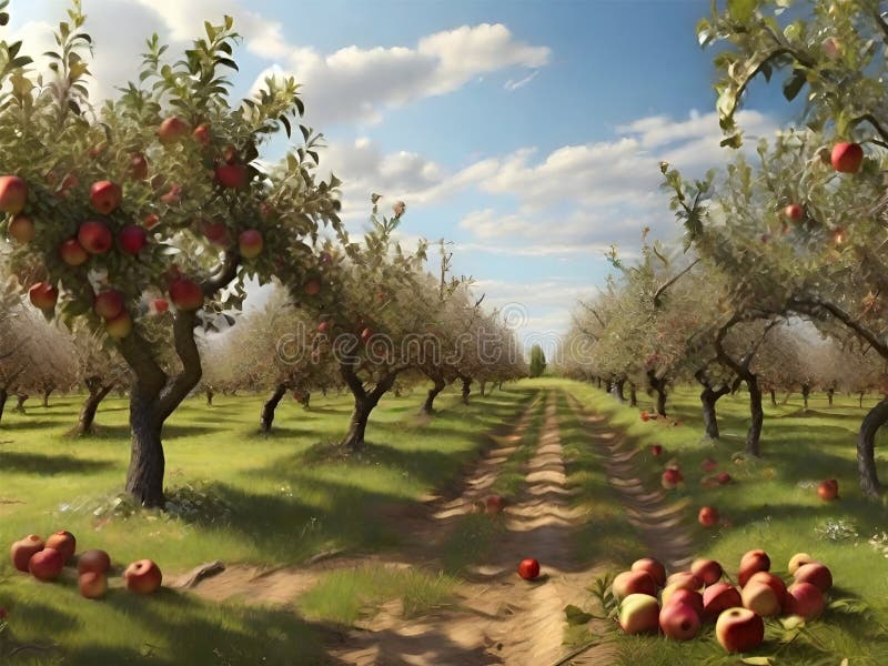 Apple Orchard in Four Seasons Illustration Stock Illustration ...