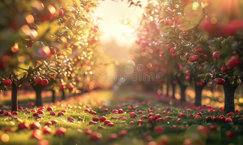 Apple Orchard with Trees Full of Ripe Apples Stock Photo - Image of ...