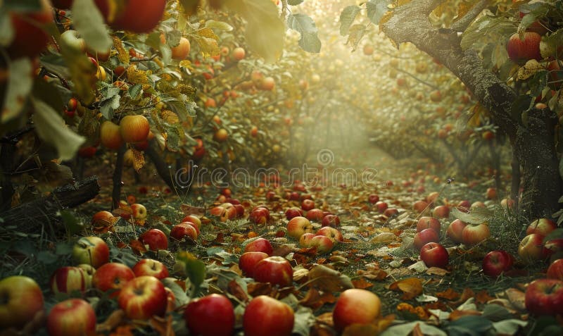 Apple Orchard with Trees Full of Ripe Apples Stock Photo - Image of ...