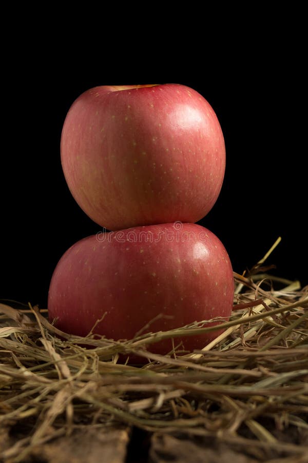 Apple Palha Na Madeira Fundo Preto Foto de Stock - Imagem de fundo ...