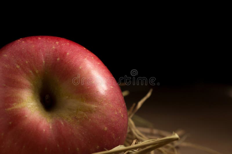 Apple Palha Na Madeira Fundo Preto Imagem de Stock - Imagem de planta ...
