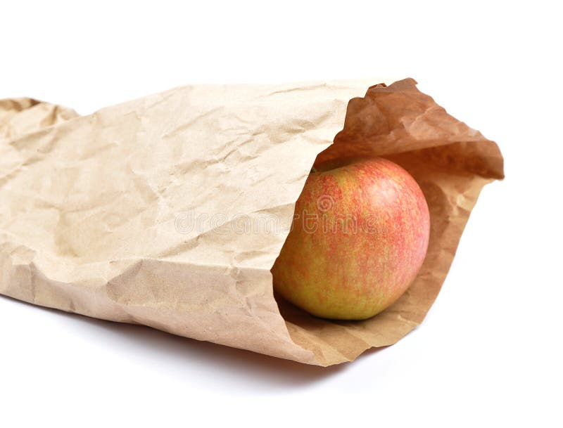 Apple in paper bag stock image. Image of rustic, apple - 39880365